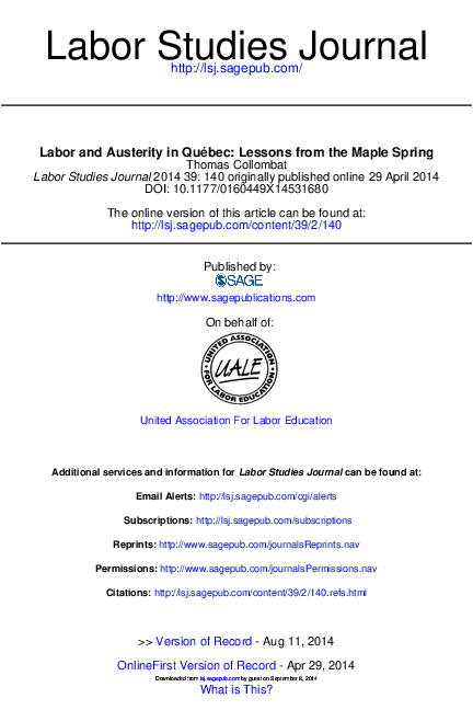 (PDF) Labor and Austerity in Québec: Lessons from the Maple Spring