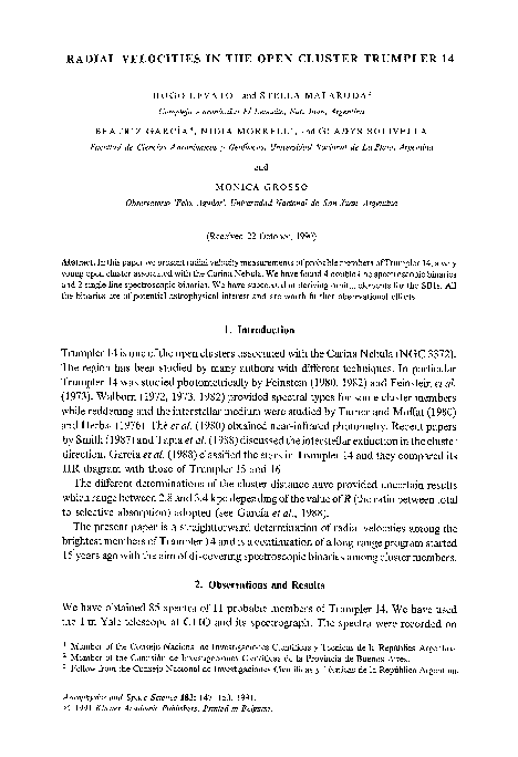 (PDF) Radial velocities in the open cluster Trumpler 14
