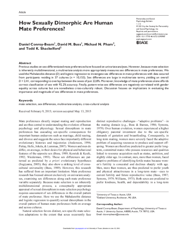 (PDF) How Sexually Dimorphic Are Human Mate Preferences?