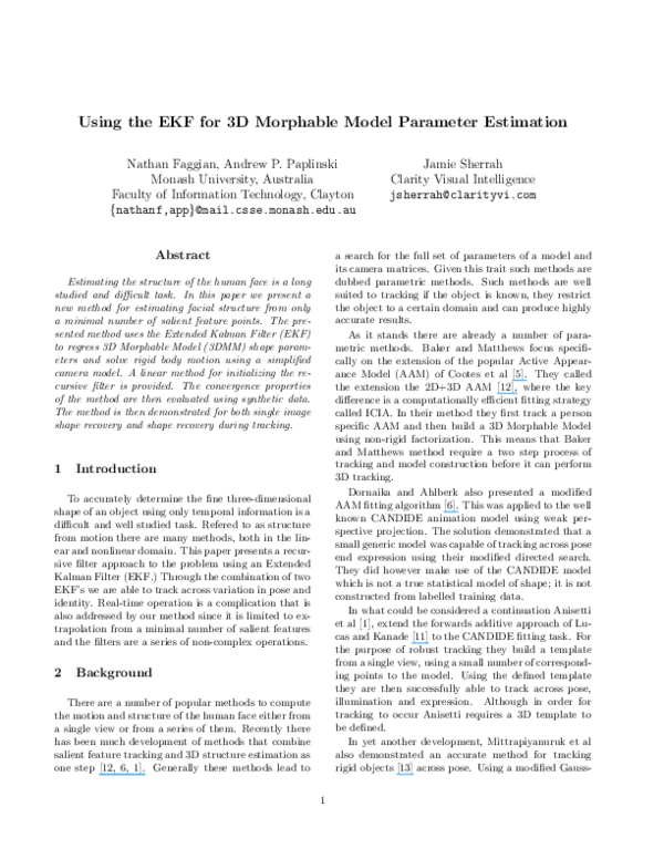 (PDF) Using the EKF for 3D Morphable Model Parameter Estimation