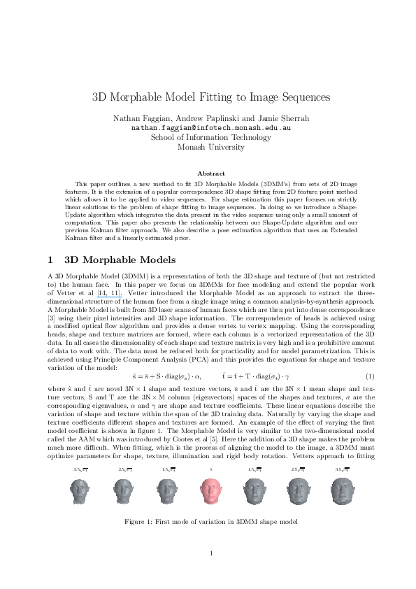 Pdf 3d Morphable Model Fitting To Image Sequences Andrew Paplinski