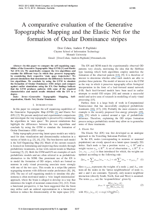 (PDF) A comparative evaluation of the Generative Topographic Mapping and the Elastic Net for the ...
