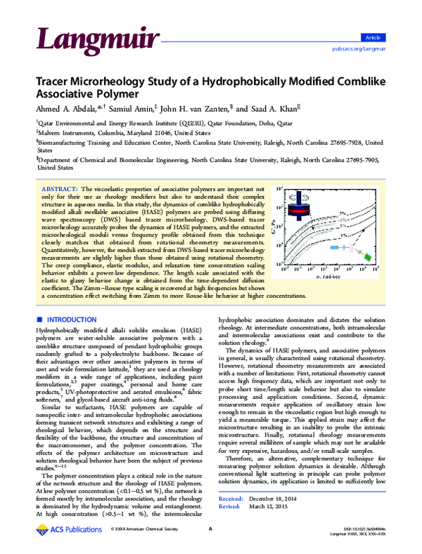 (PDF) Tracer Microrheology Study of a Hydrophobically Modified Comblike ...