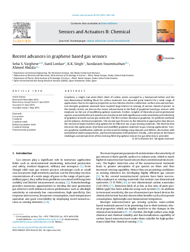 Pdf Recent Advances In Graphene Based Gas Sensors