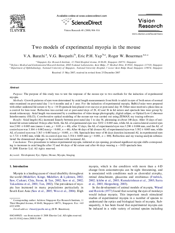 (PDF) Two models of experimental myopia in the mouse | Roger Beuerman ...