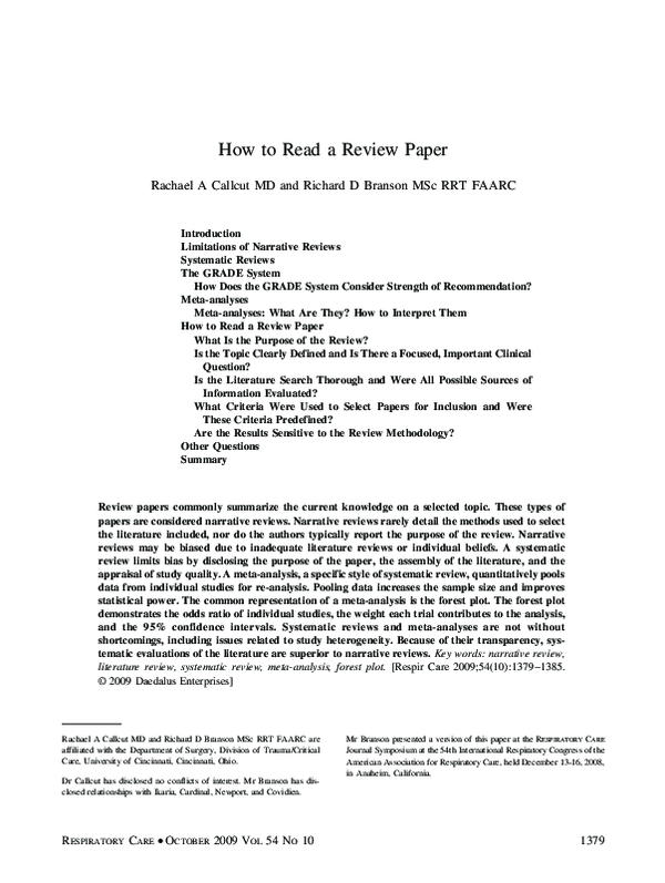 (PDF) How to read a review paper