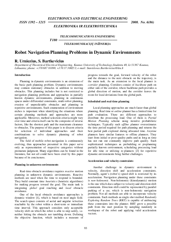 (PDF) A Critical Evaluation of Literature on Robot Path Planning in Dynamic Environment ...