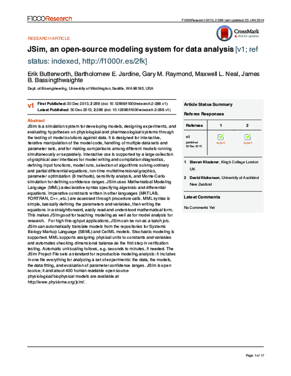 (PDF) JSim, an open-source modeling system for data analysis
