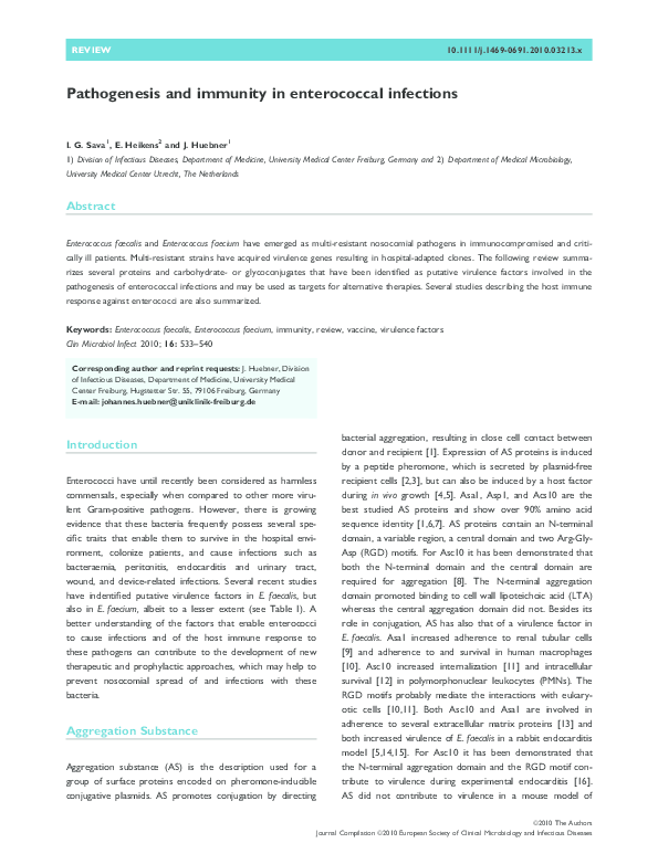 (PDF) Role of Enterococcus faecalis Surface Protein Esp in the ...