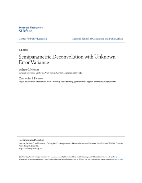 Pdf Semiparametric Deconvolution With Unknown Error Variance