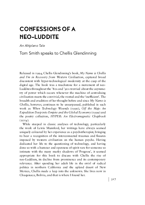 (PDF) Confessions of a Neo-Luddite: Interview with Chellis Glendinning
