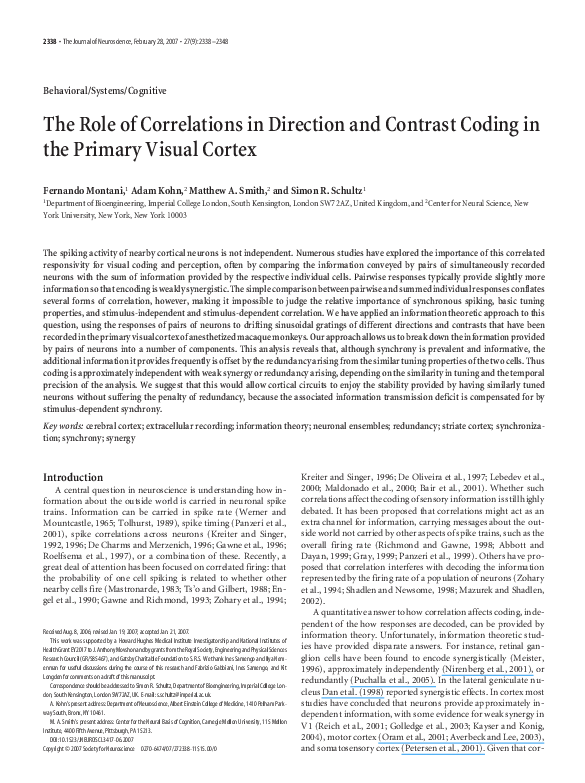 (PDF) The Role of Correlations in Direction and Contrast Coding in the ...