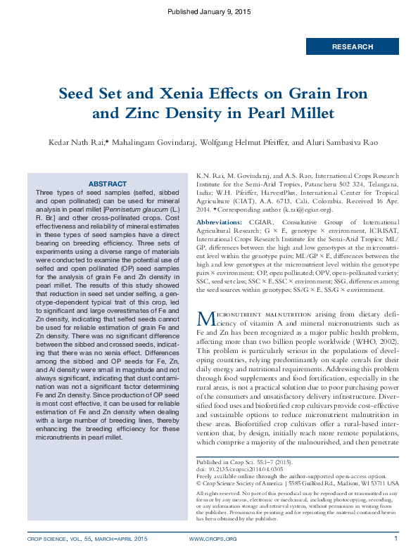 (PDF) Seed Set and Xenia Effects on Grain Iron and Zinc Density in ...