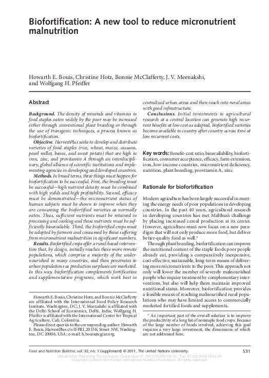 (PDF) Biofortification: A new tool to reduce micronutrient malnutrition