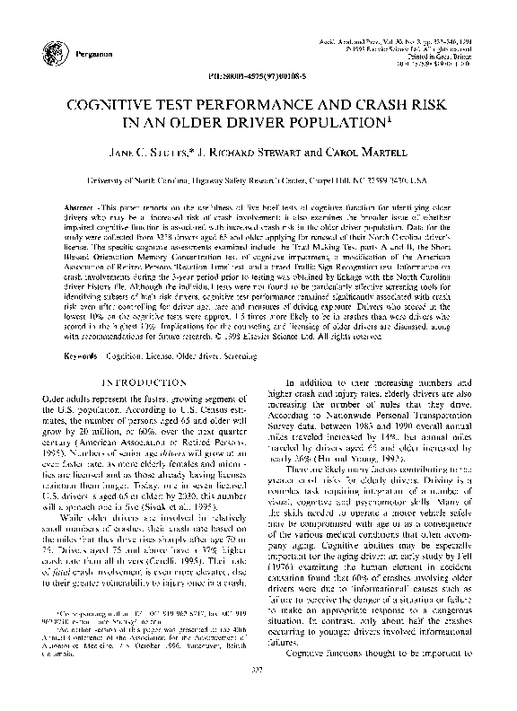 (PDF) Cognitive test performance and crash risk in an older driver ...