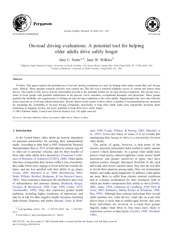 (PDF) On-road driving evaluations: A potential tool for helping older ...