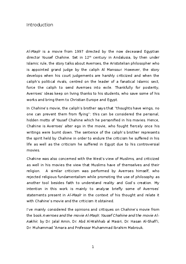 (DOC) Ibn Rushd and the movie "Al-Masir" by Yousef Chahine
