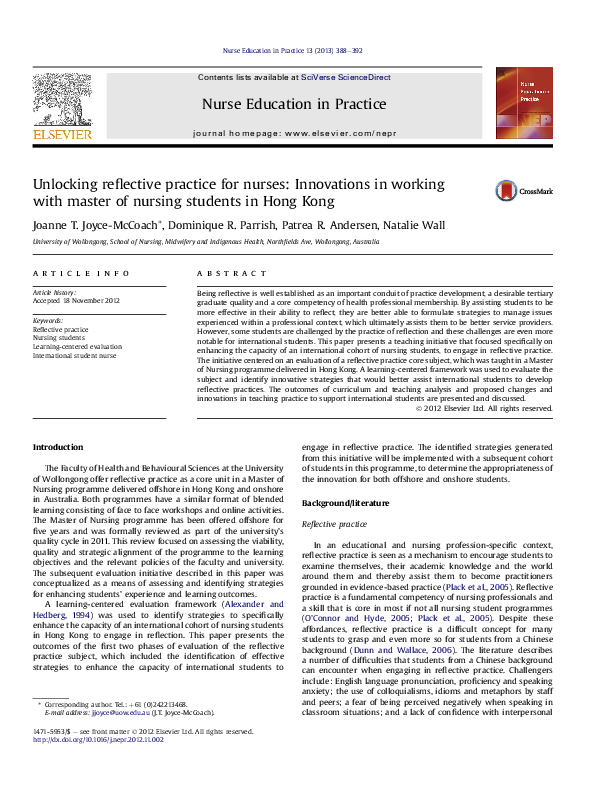 (PDF) Unlocking reflective practice for nurses: Innovations in working ...