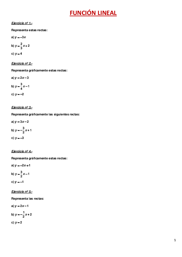 (PDF) Ejercicios de Funcion Lineal