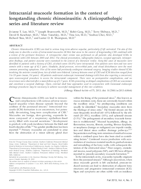 (PDF) Intracranial mucocele formation in the context of longstanding ...