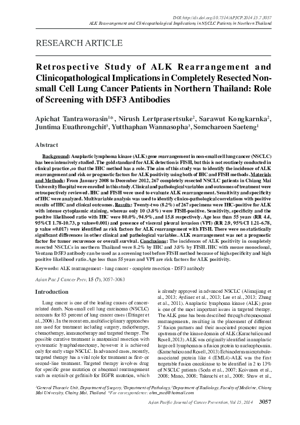 (PDF) Retrospective study of ALK rearrangement and clinicopathological ...