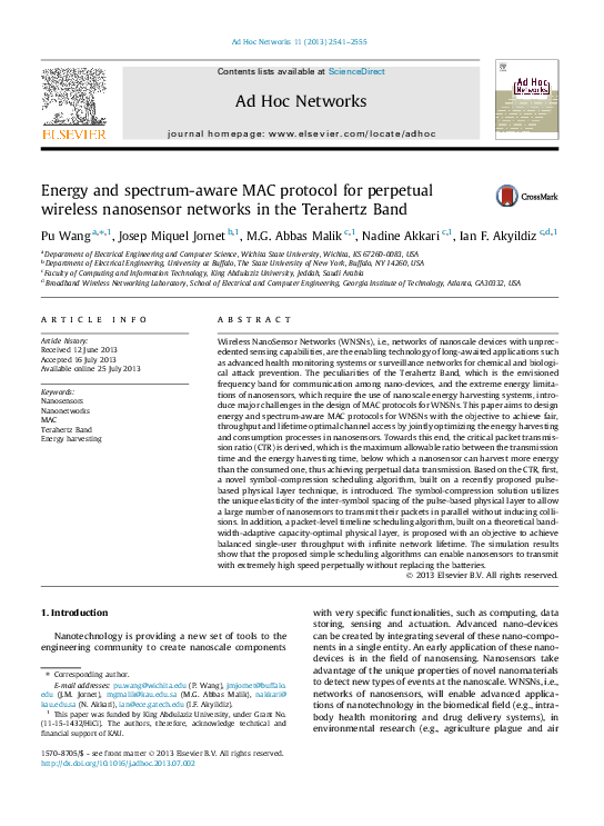 (PDF) Energy and spectrum-aware MAC protocol for perpetual wireless nanosensor networks in the ...