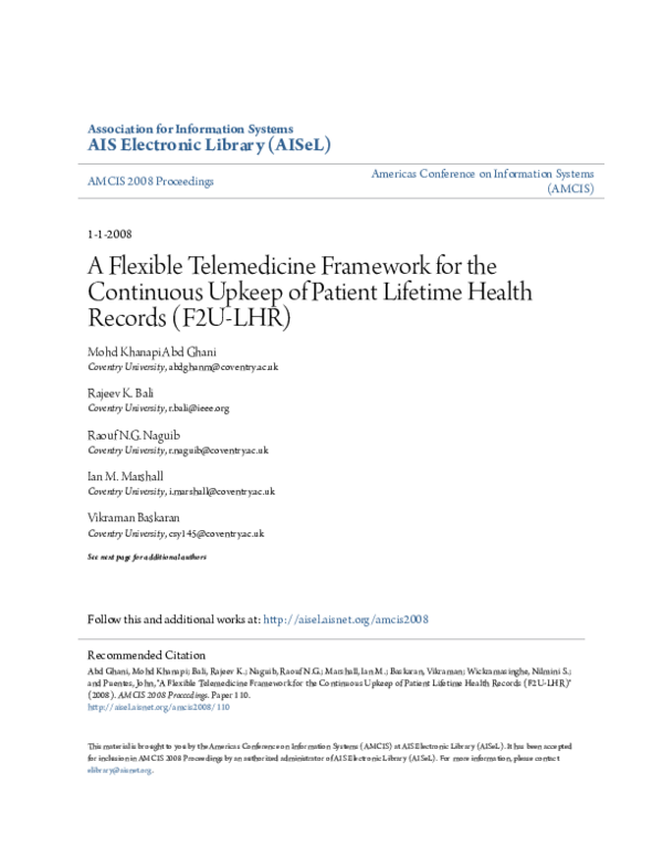 (PDF) A Flexible Telemedicine Framework for the Continuous Upkeep of ...