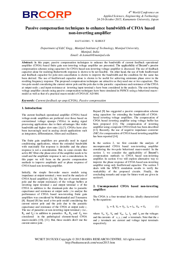 (PDF) Passive compensation techniques to enhance bandwidth of CFOA based non-inverting amplifier