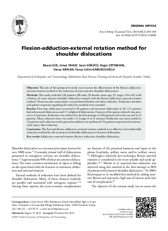 (PDF) Flexion-adduction-external rotation method for shoulder dislocations