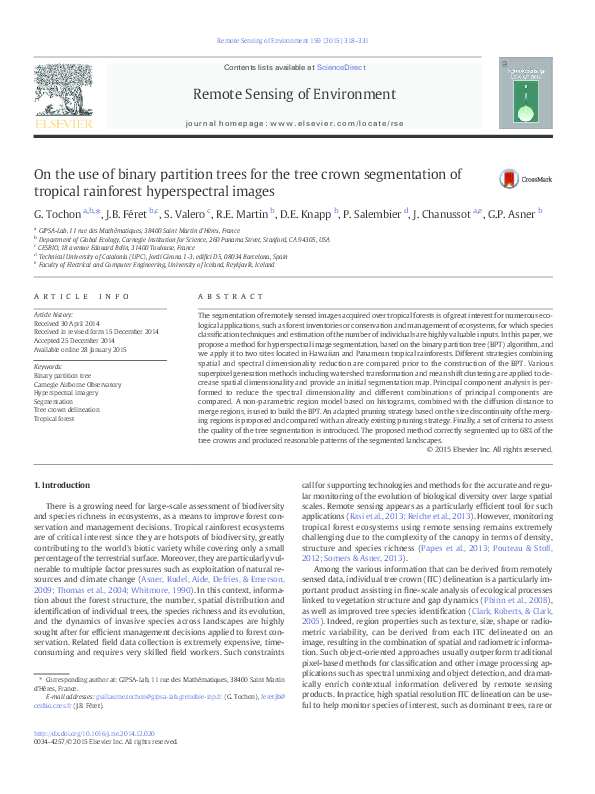 Pdf On The Use Of Binary Partition Trees For The Tree Crown Segmentation Of Tropical 