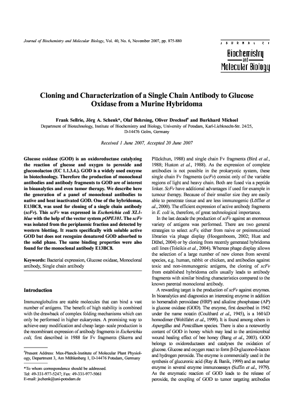 (PDF) Cloning and characterization of a single chain antibody to ...