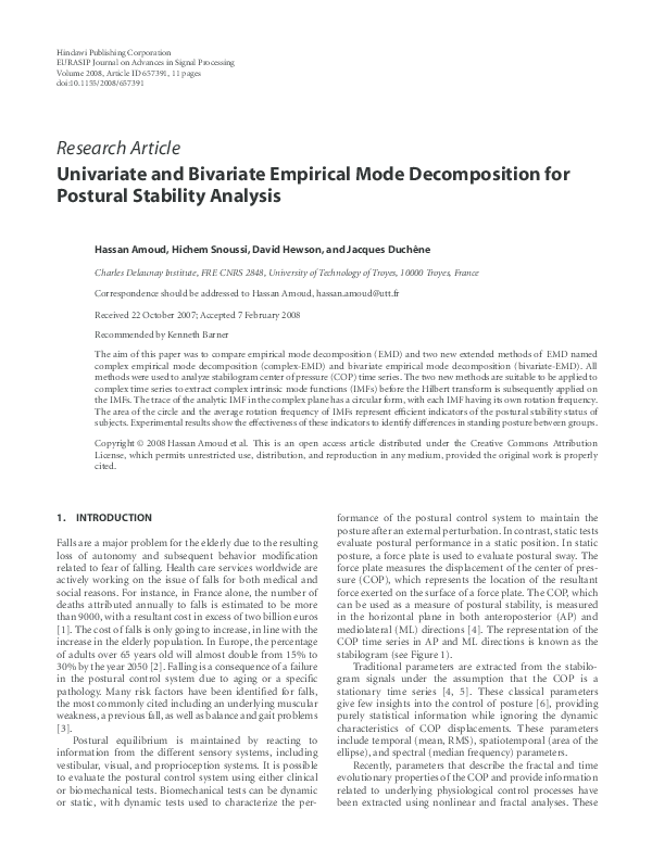 (PDF) Univariate and Bivariate Empirical Mode Decomposition for Postural Stability Analysis