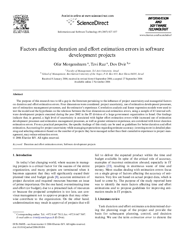 Pdf Factors Affecting Duration And Effort Estimation Errors In Software Development Projects