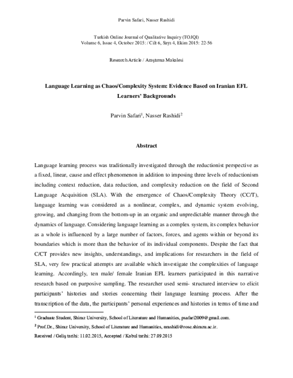 (PDF) Language Learning as Chaos/Complexity System: Evidence Based on ...