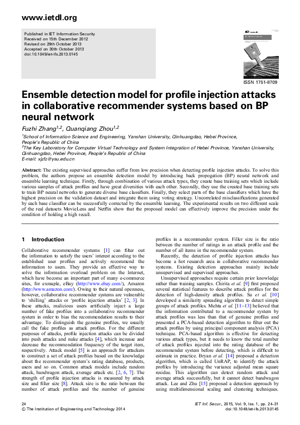 (PDF) Ensemble detection model for profile injection attacks in collaborative recommender ...