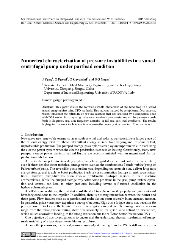 (PDF) Numerical characterization of pressure instabilities in a vaned centrifugal pump under ...