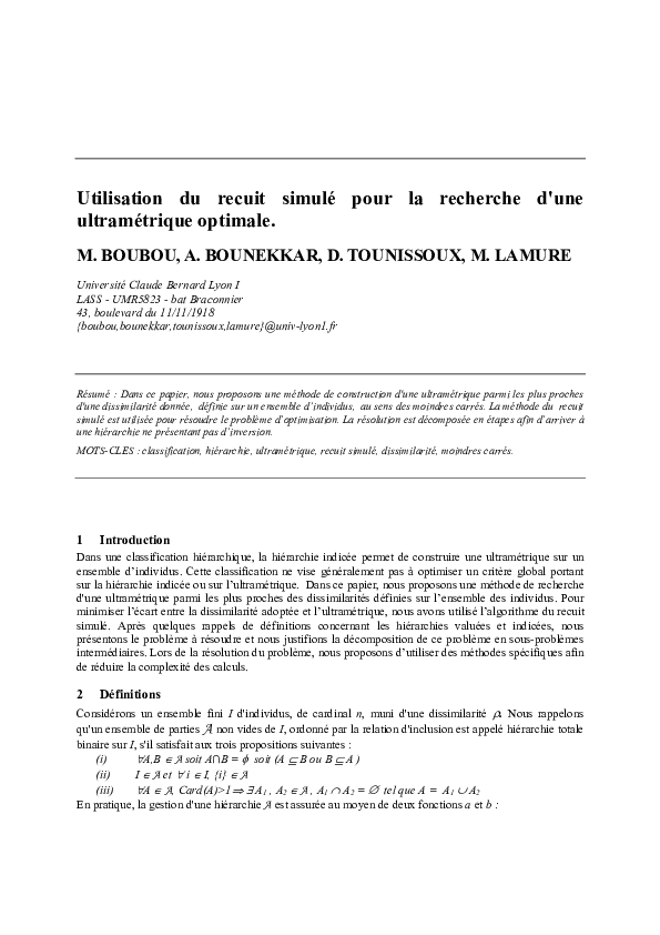 (PDF) Utilisation du recuit simulé pour la recherche d'une ...