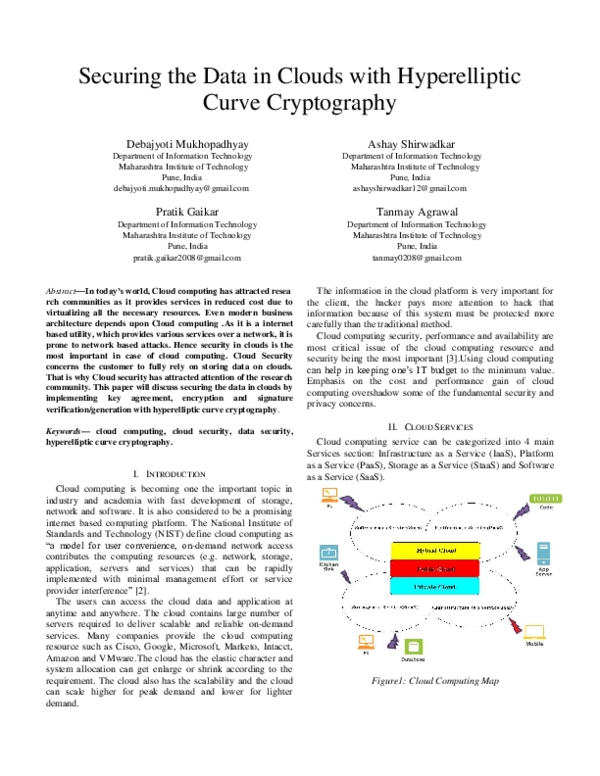 Pdf Securing The Data In Clouds With Hyperelliptic Curve Cryptography
