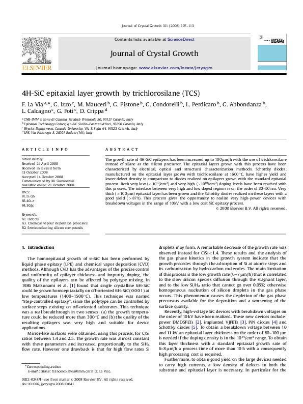 (PDF) 4H-SiC epitaxial layer growth by trichlorosilane (TCS)