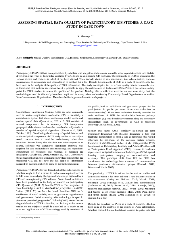 (PDF) ASSESSING SPATIAL DATA QUALITY OF PARTICIPATORY GIS STUDIES: A ...