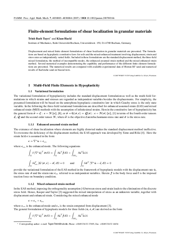 (PDF) Finite-element formulations of shear localization in granular materials