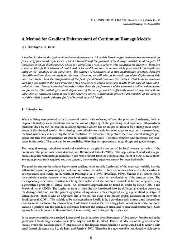 (PDF) A method for gradient enhancement of continuum damage models