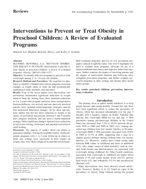 (PDF) Interventions to Prevent or Treat Obesity in Preschool Children ...