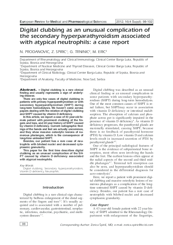 (PDF) Digital clubbing as an unusual complication of the secondary ...