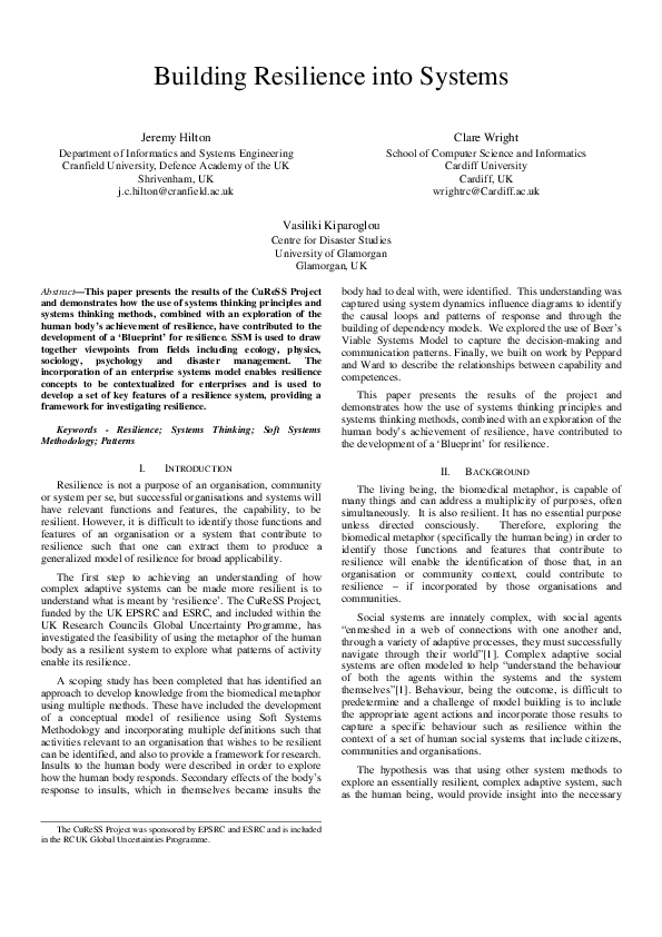 (PDF) Building resilience into systems