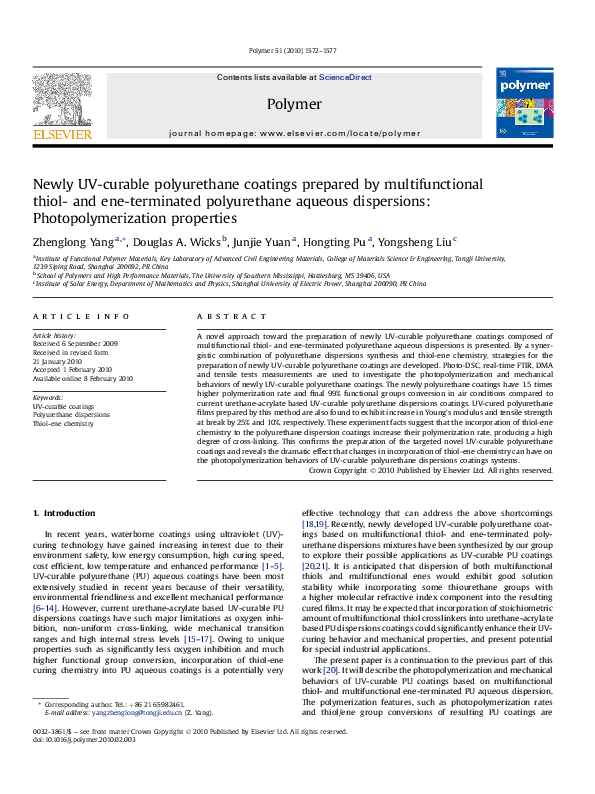 (PDF) Preparation of Novel Hydrolyzing Urethane Modified Thiol-Ene Networks | Paige Buchanan ...