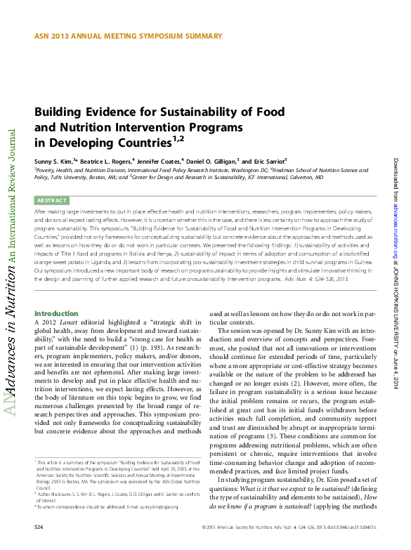 (PDF) Building evidence for sustainability of food and nutrition ...