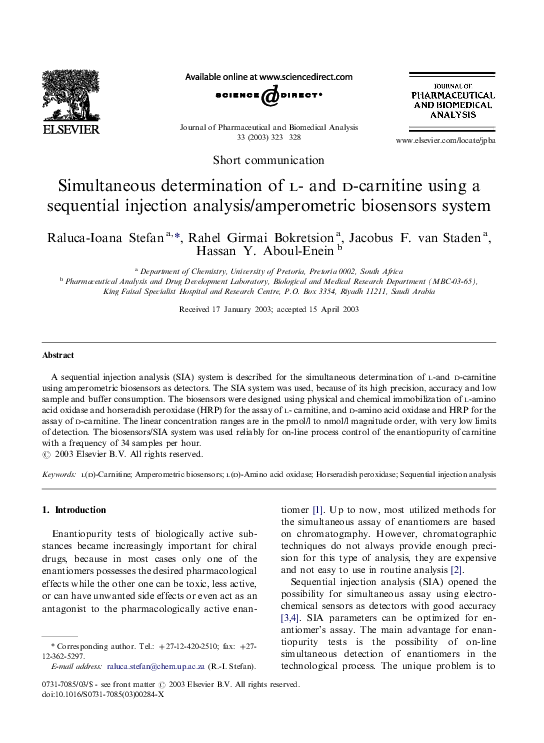 (PDF) Simultaneous determination of l- and d-carnitine using a sequential injection analysis ...