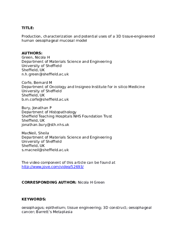(DOC) Production, Characterization and Potential Uses of a 3D Tissue ...