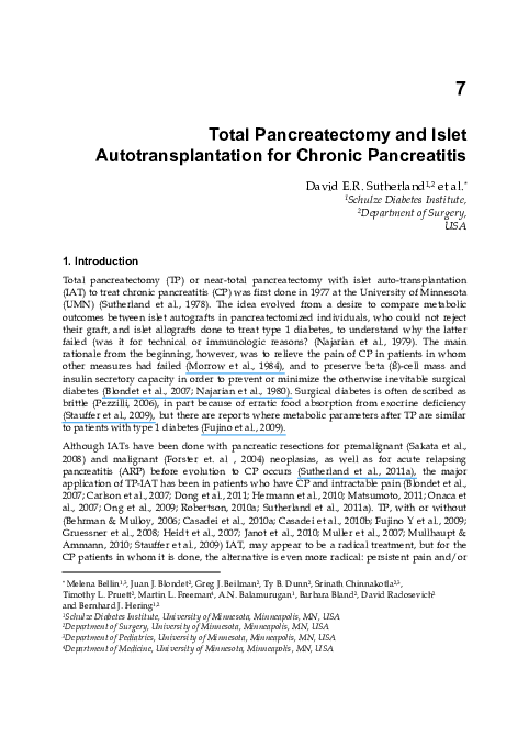 (PDF) Total Pancreatectomy and Islet Autotransplantation in Children ...